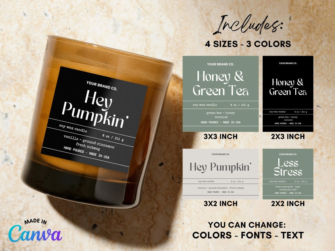 Candle Label Template, Candle Label Template Editable, Candle Label ...