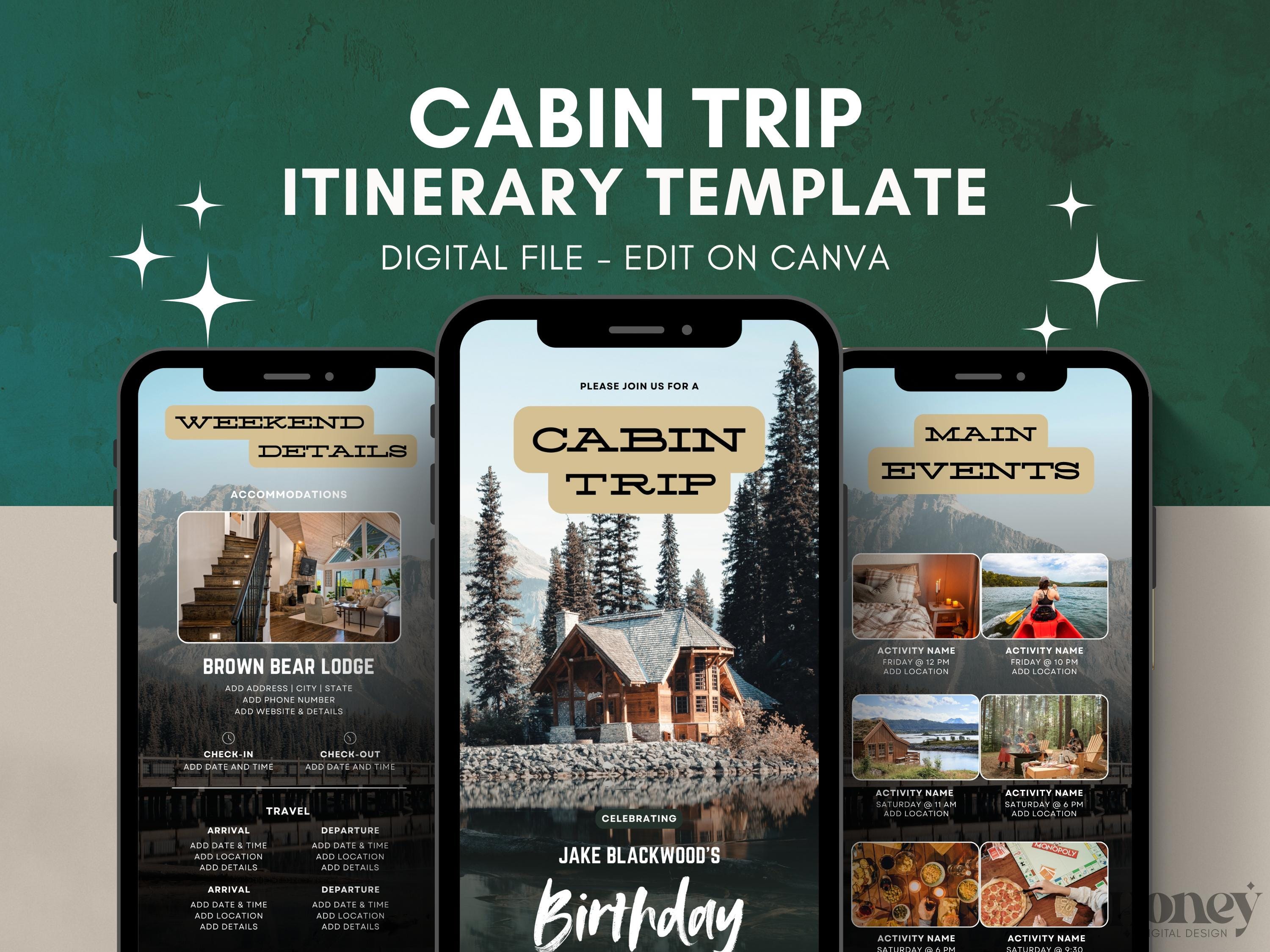 Cabin Trip Itinerary, Travel Itinerary Template, Weekend Getaway ...
