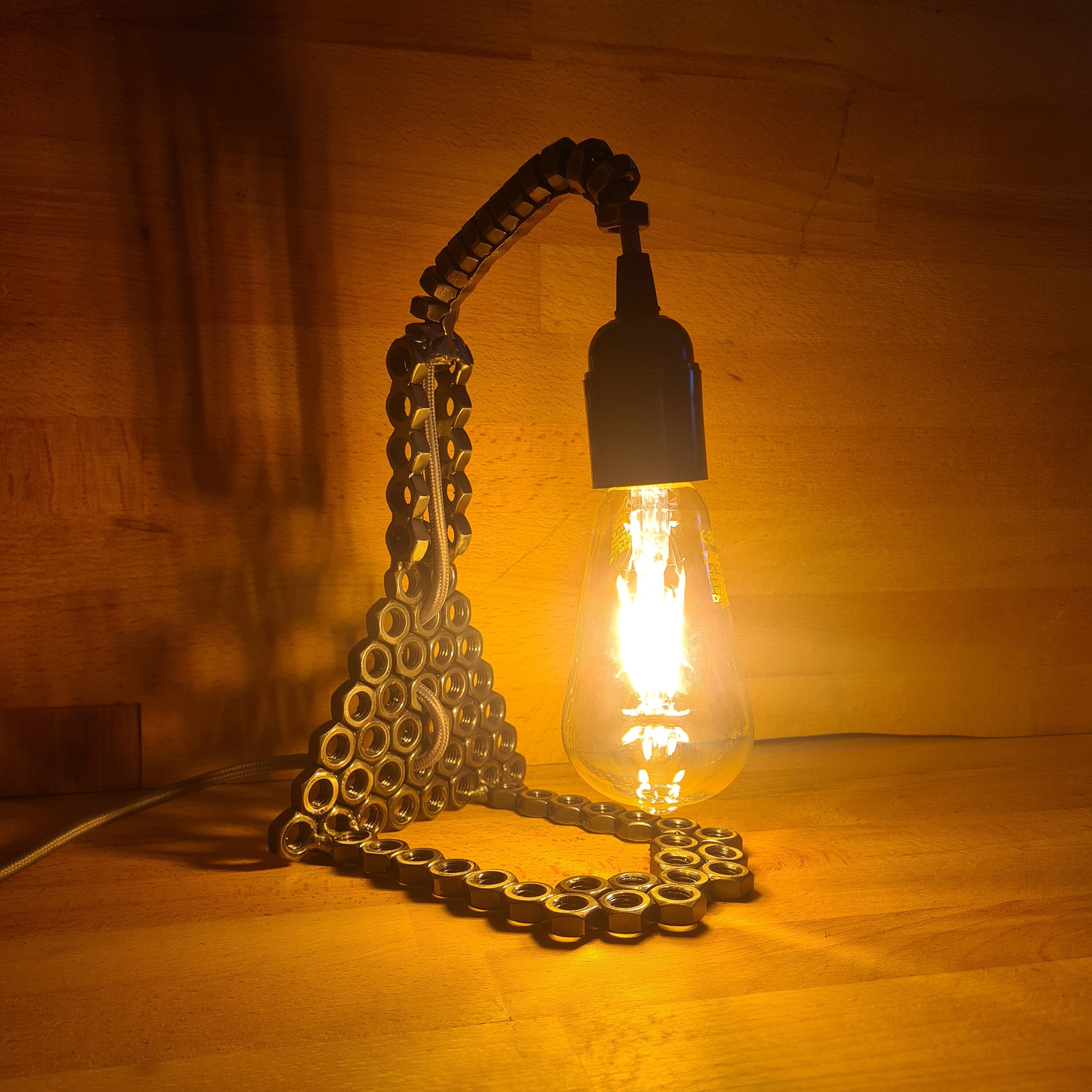 Upcycled Steel Desk Lamp Made From Nuts Welded Together to Form an ...