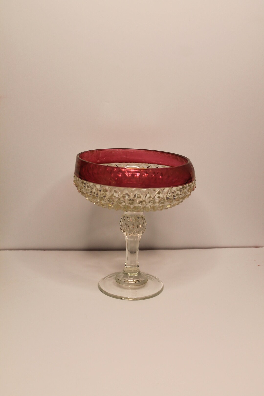 Ruby Flash Diamond Point Pedestal Dish by Indiana Glass, Vintage, No ...