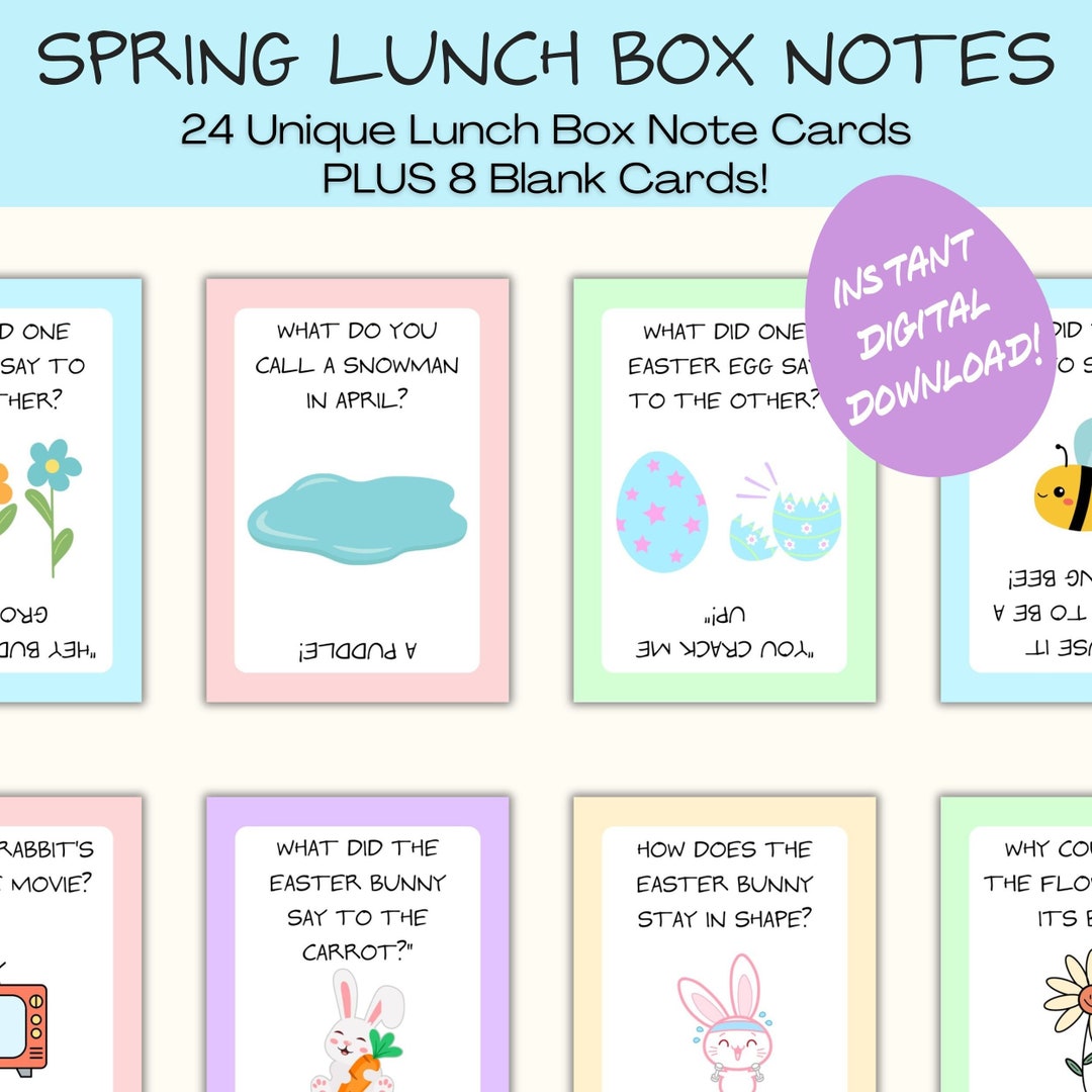 Spring Easter Lunch Box Notes Printable Kids Lunchbox Jokes for Spring ...