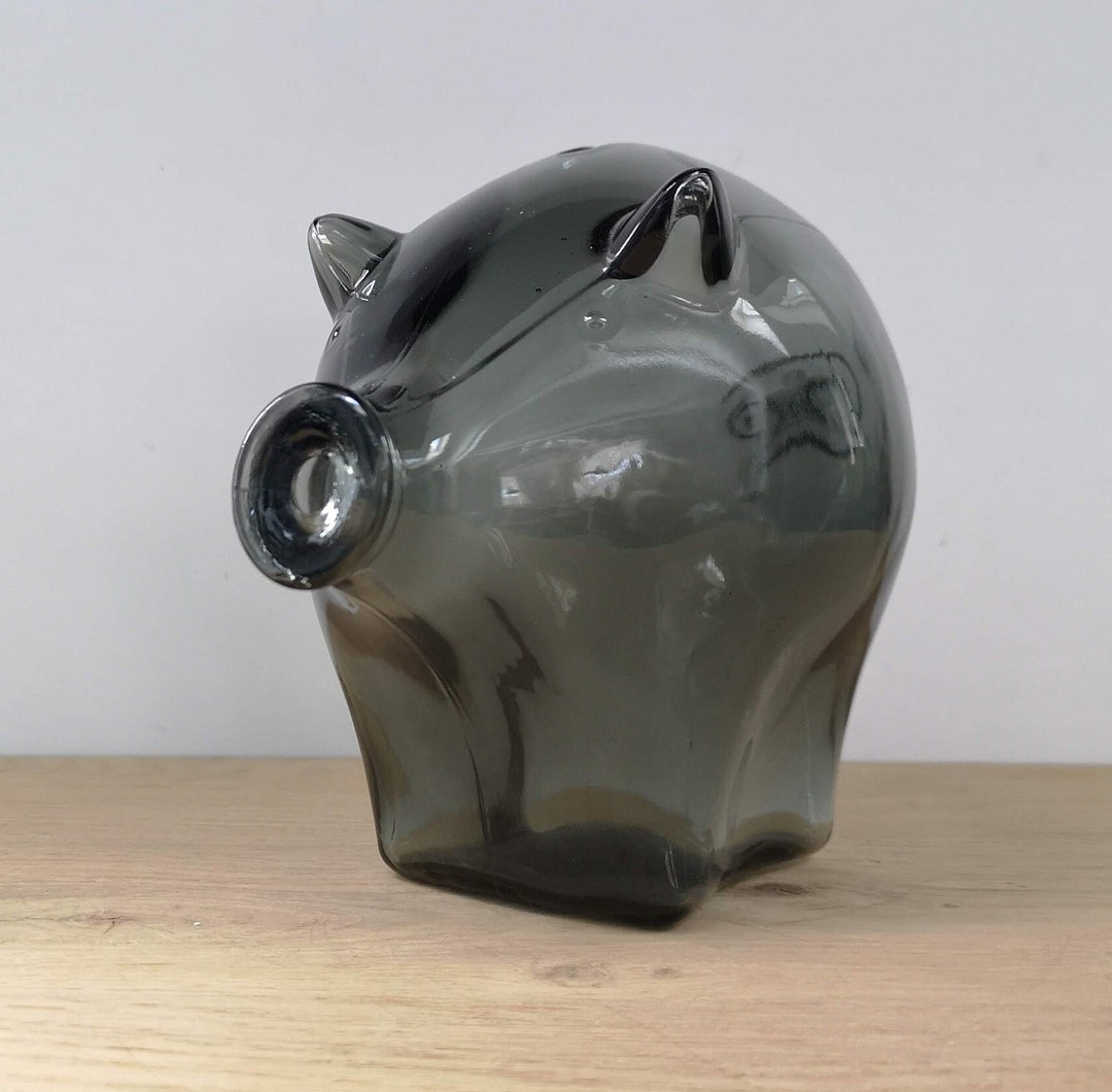 Vintage Cascade England Art Glass Money Box in Smoked Glass Glass Money ...