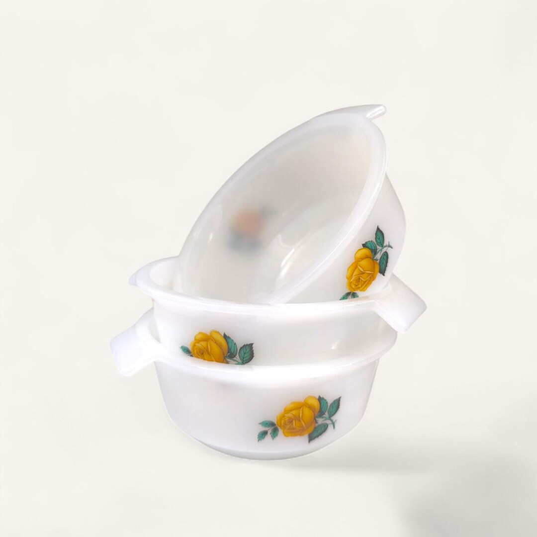 Set of 3 Phoenix/pyrex Bowls With Yellow Roses | 1970s Opal Glass ...