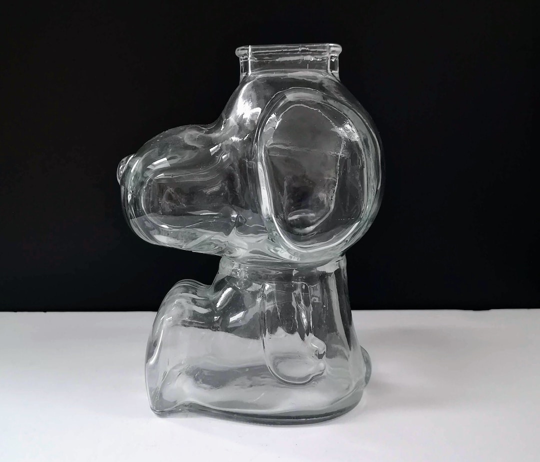 1970's SNOOPY Money Box Made of Clear Pressed Glass | With Raised Money ...