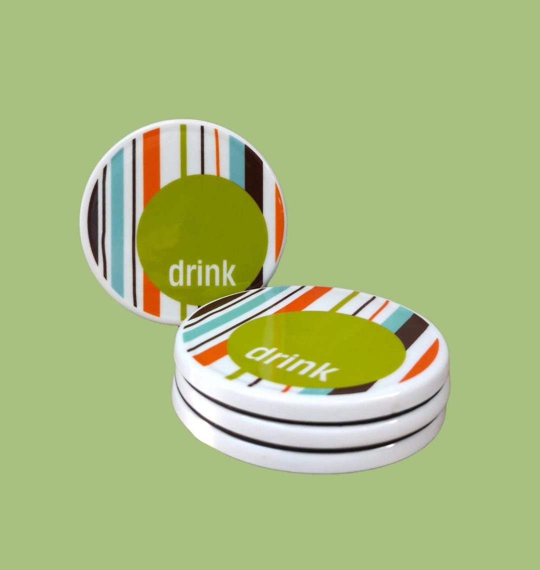 1970's Set of 4 Vintage Ceramic Coasters | Striped Design and Retro ...