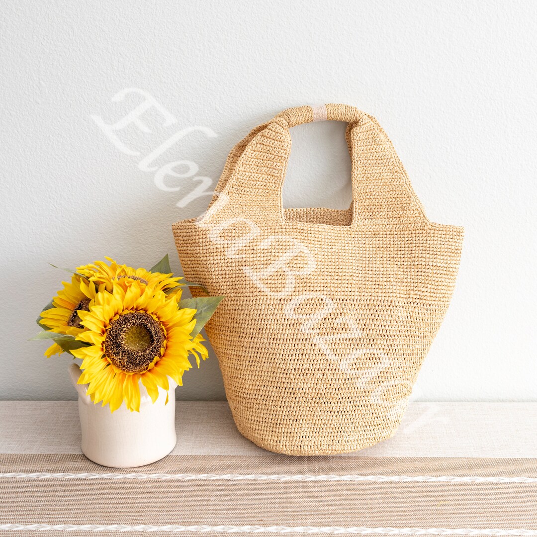 Women's Raffia Straw Bucket Bag, Woven Raffia Bucket Beach Bag, Raffia ...