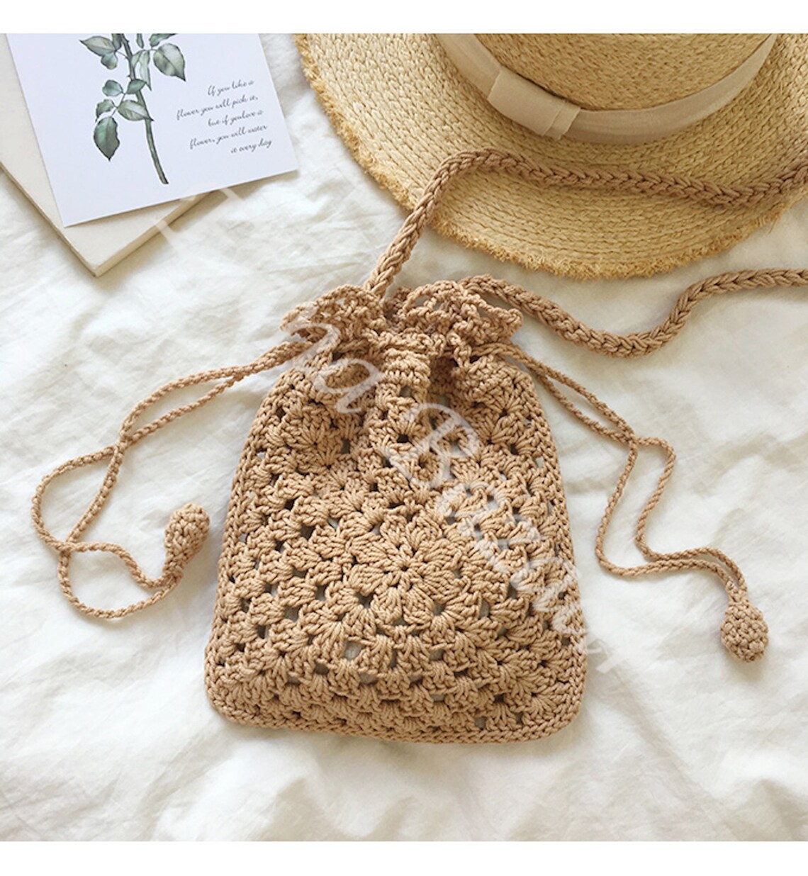 Retro Cotton Knitted Shoulder Bucket Bag With Tassel Hand - Etsy