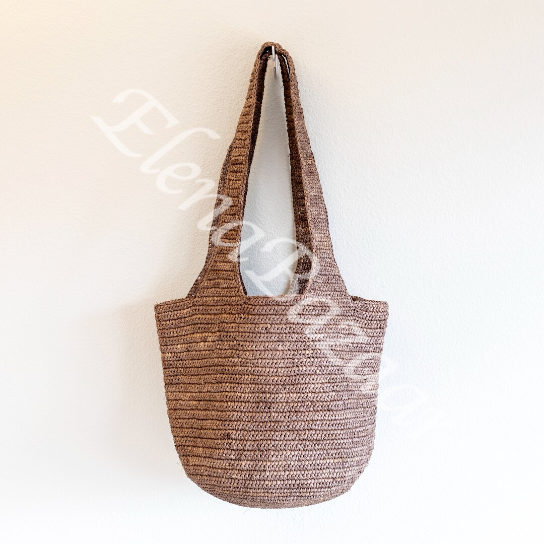Women's Brown Raffia Summer Beach Straw Shoulder Tote Bag, Brown Raffia ...