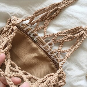 Crochet Cotton Knitted Top Handle Bag With Fishnet Design, Hand Woven ...