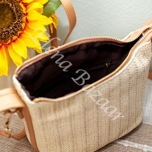 Women's Straw Crossbody Bag With Leather Accent, Fashion Casual ...