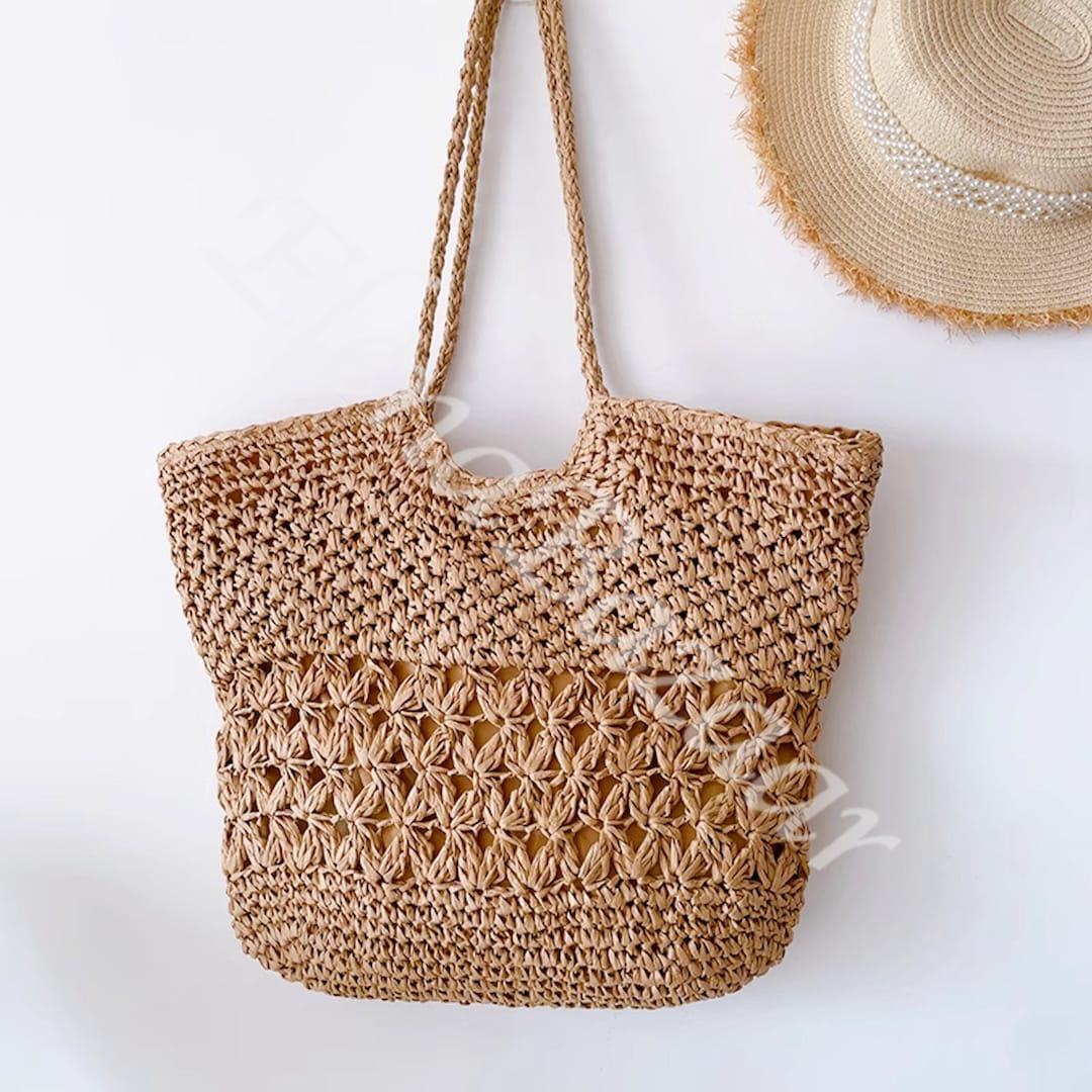 Women's Straw Weave Tote Bag, Hand Woven Beach Bag, Fashion Casual Bag ...