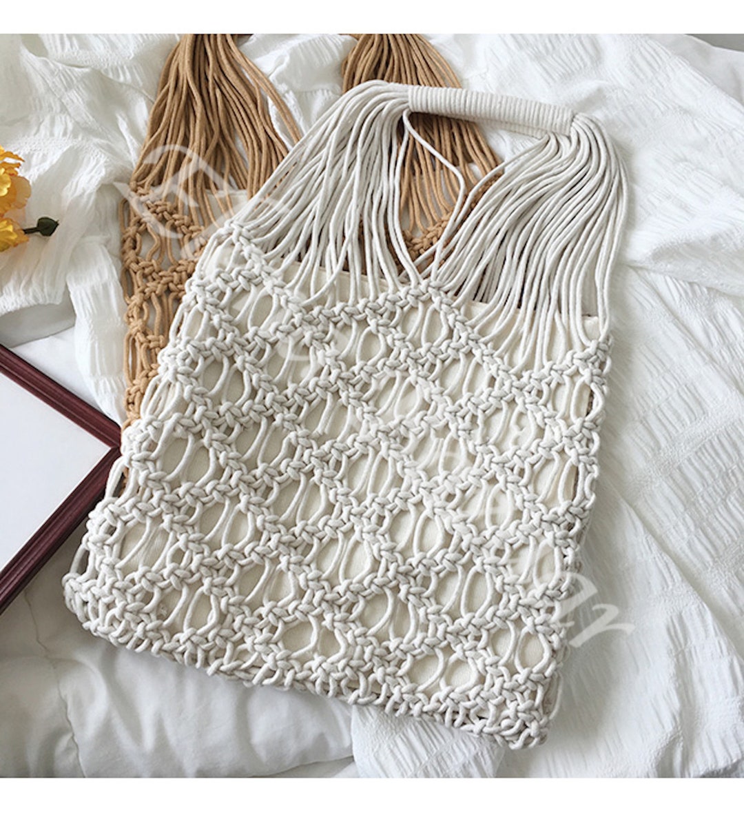 Cotton Woven Fishnet Shoulder Bag, Hand Woven, Fashion Casual Bag, Gift ...