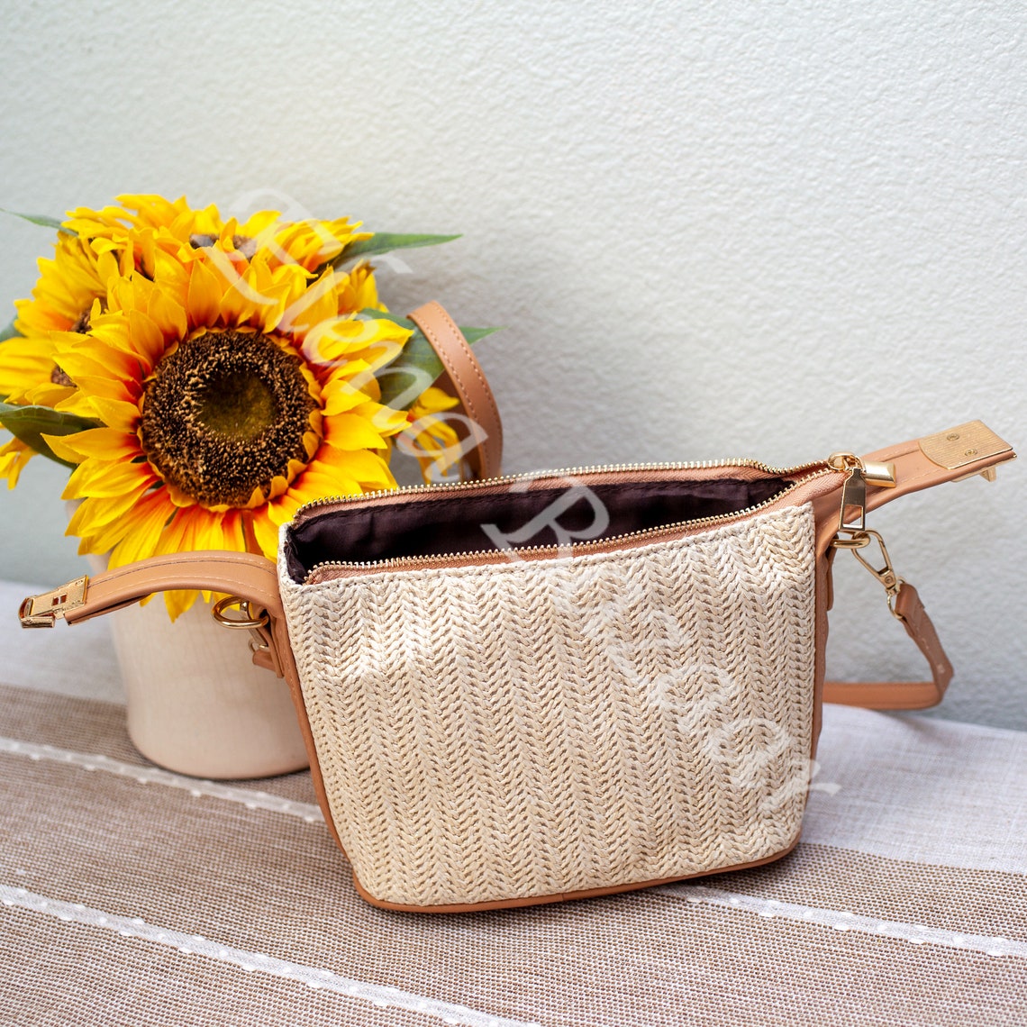 Women's Straw Crossbody Bag With Leather Accent Fashion - Etsy