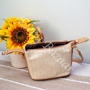 Women's Straw Crossbody Bag With Leather Accent, Fashion Casual ...