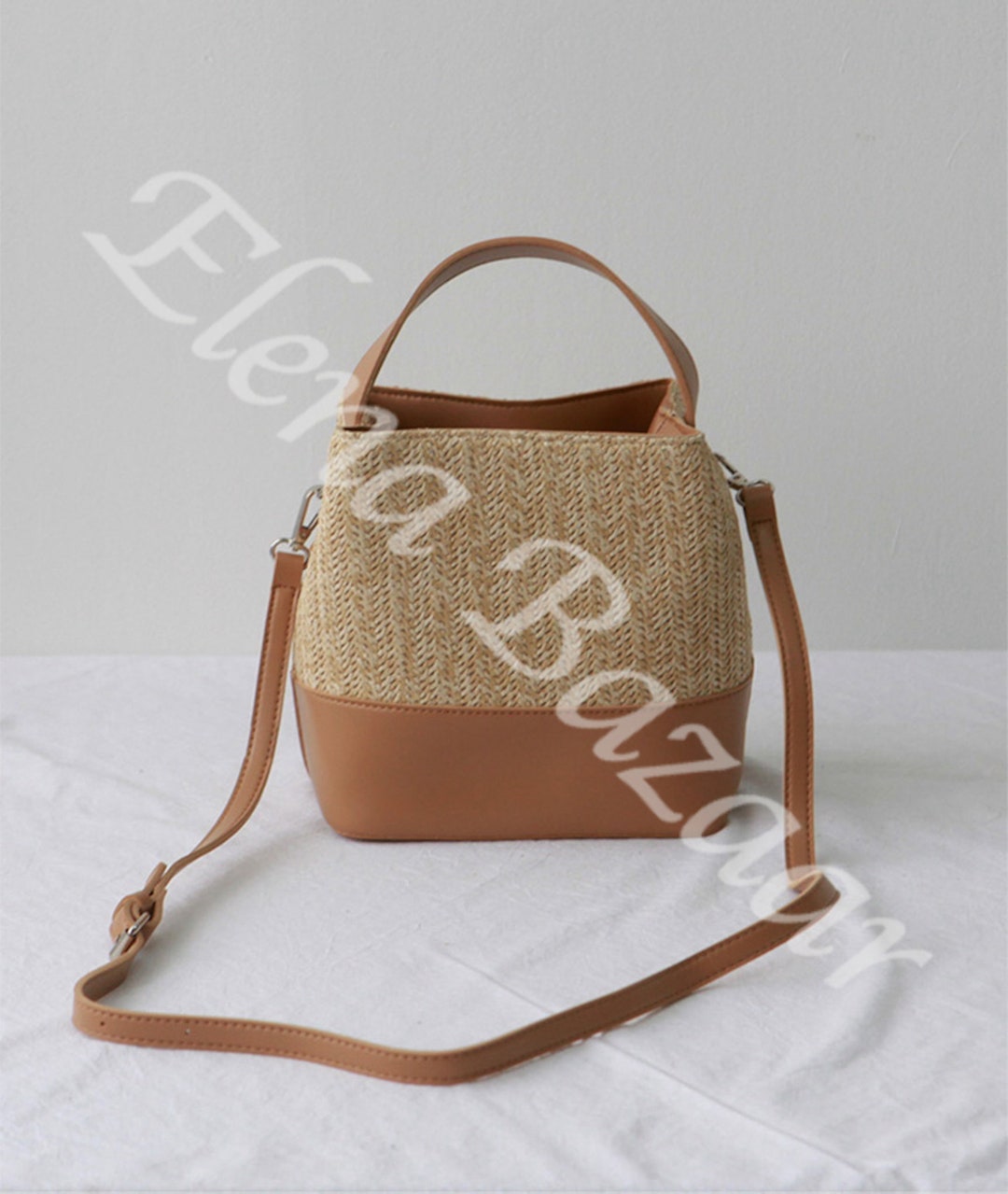 Women's Straw Crossbody Bag With Leather Accent, Fashion Casual ...