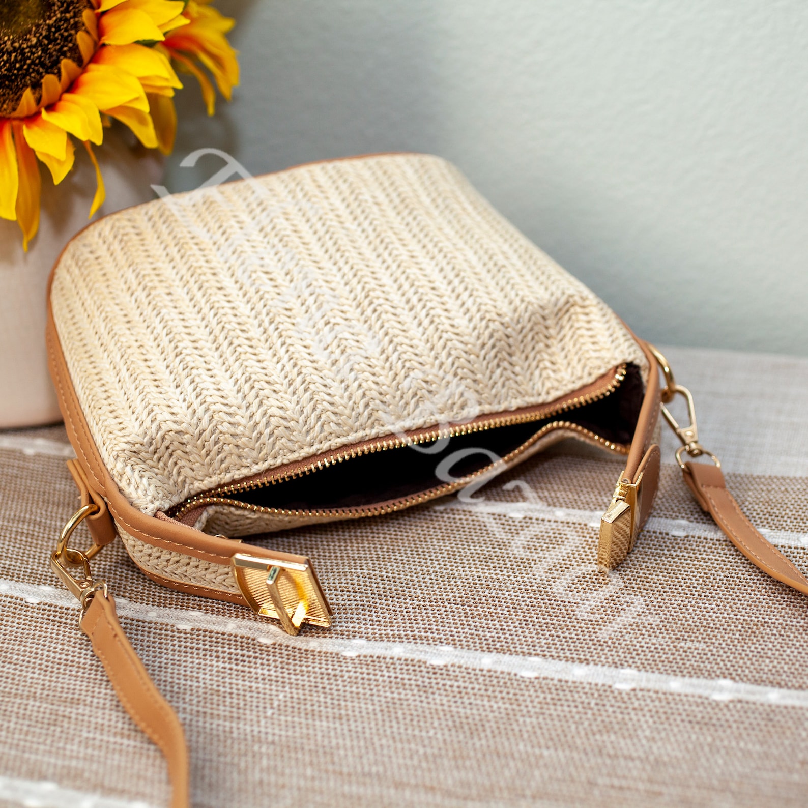 Women's Straw Crossbody Bag With Leather Accent Fashion - Etsy