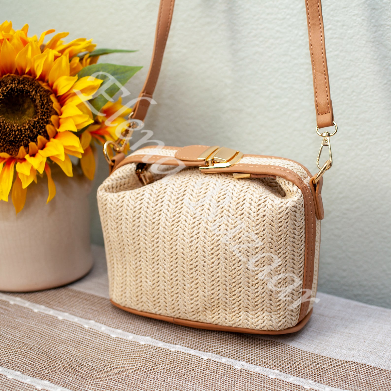 Women's Straw Crossbody Bag With Leather Accent Fashion - Etsy