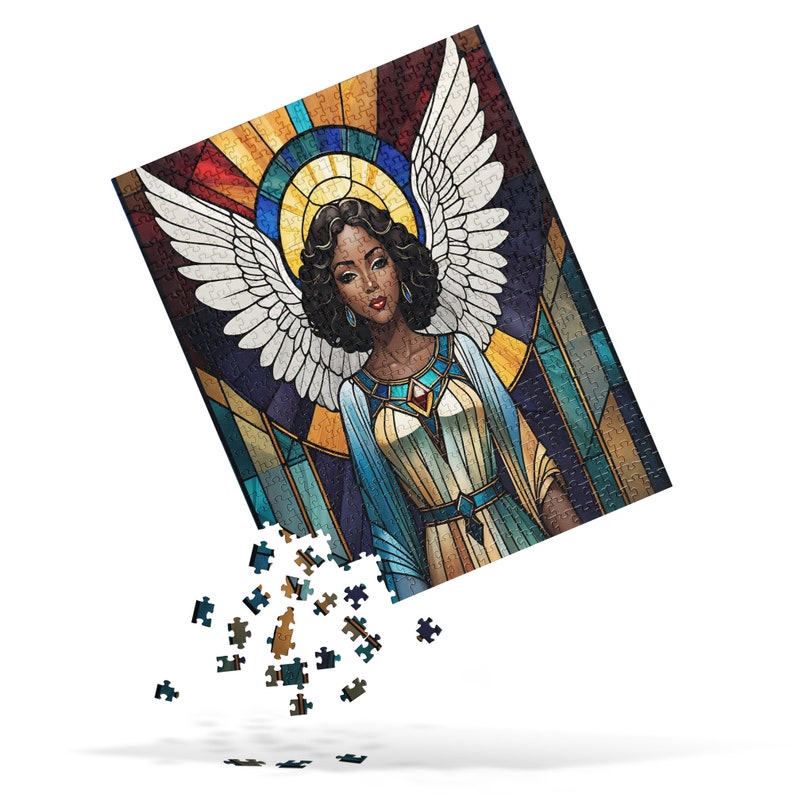 Jigsaw Puzzle, Stained Glass African American Angel Puzzle ...