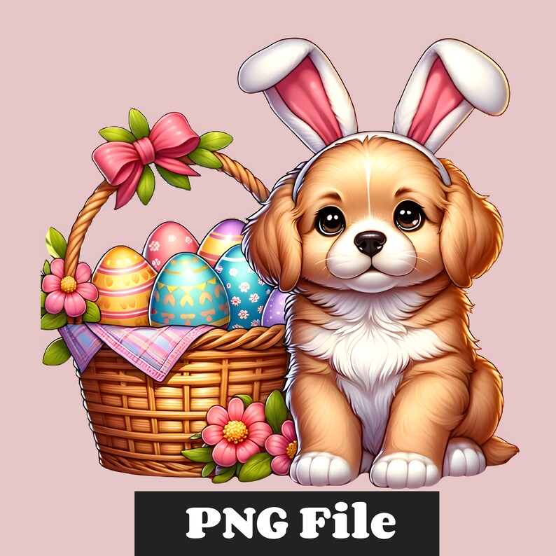 Cute Puppy Wearing Easter Bunny Ears Clipart, Puppy PNG, Puppy Clipart ...