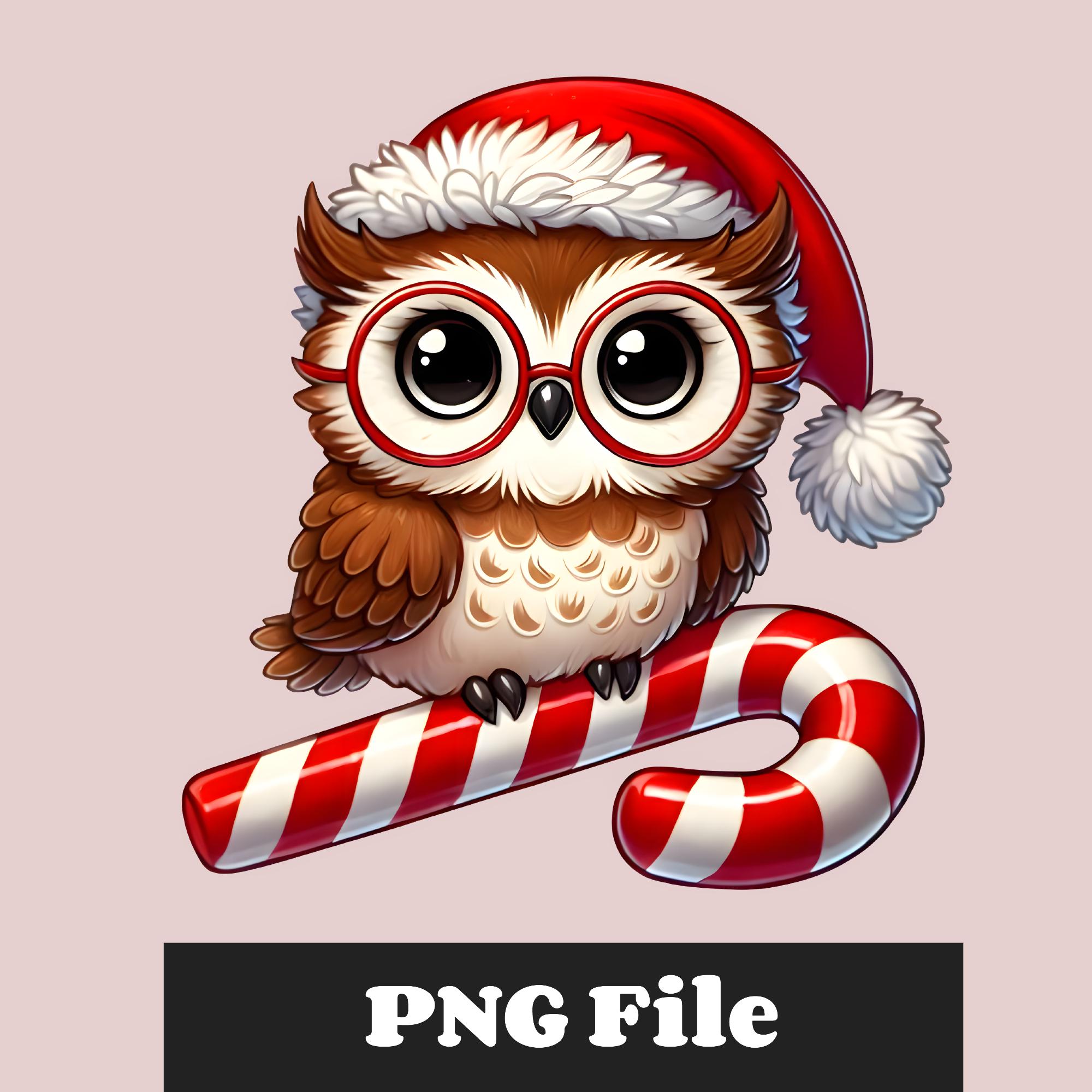 Cute Christmas Owl Clipart With Santa Hat and Candy Cane | Holiday Owl ...