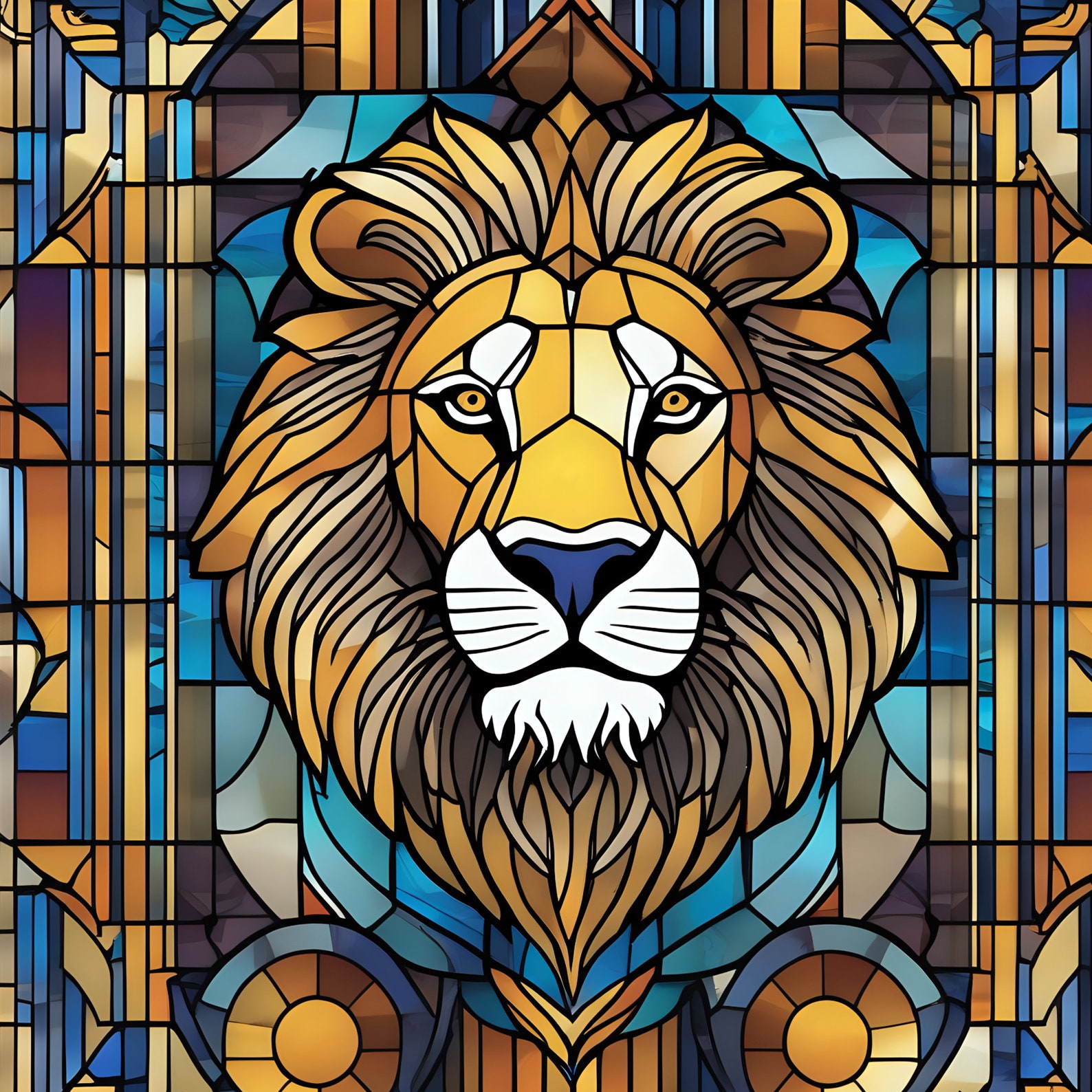 Colorful Lion Stained Glass Sublimation, Faux Stained Glass PNG, DIY ...