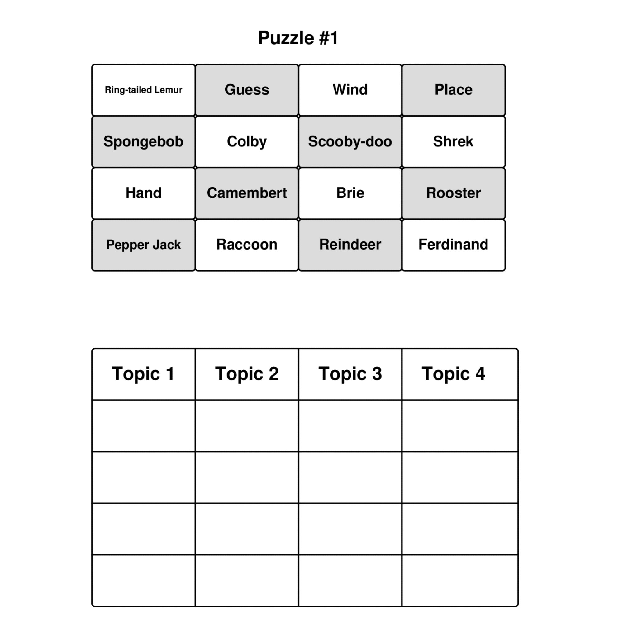 100 Connections Word Game Puzzles, Printable Word Puzzles, PDF Word ...