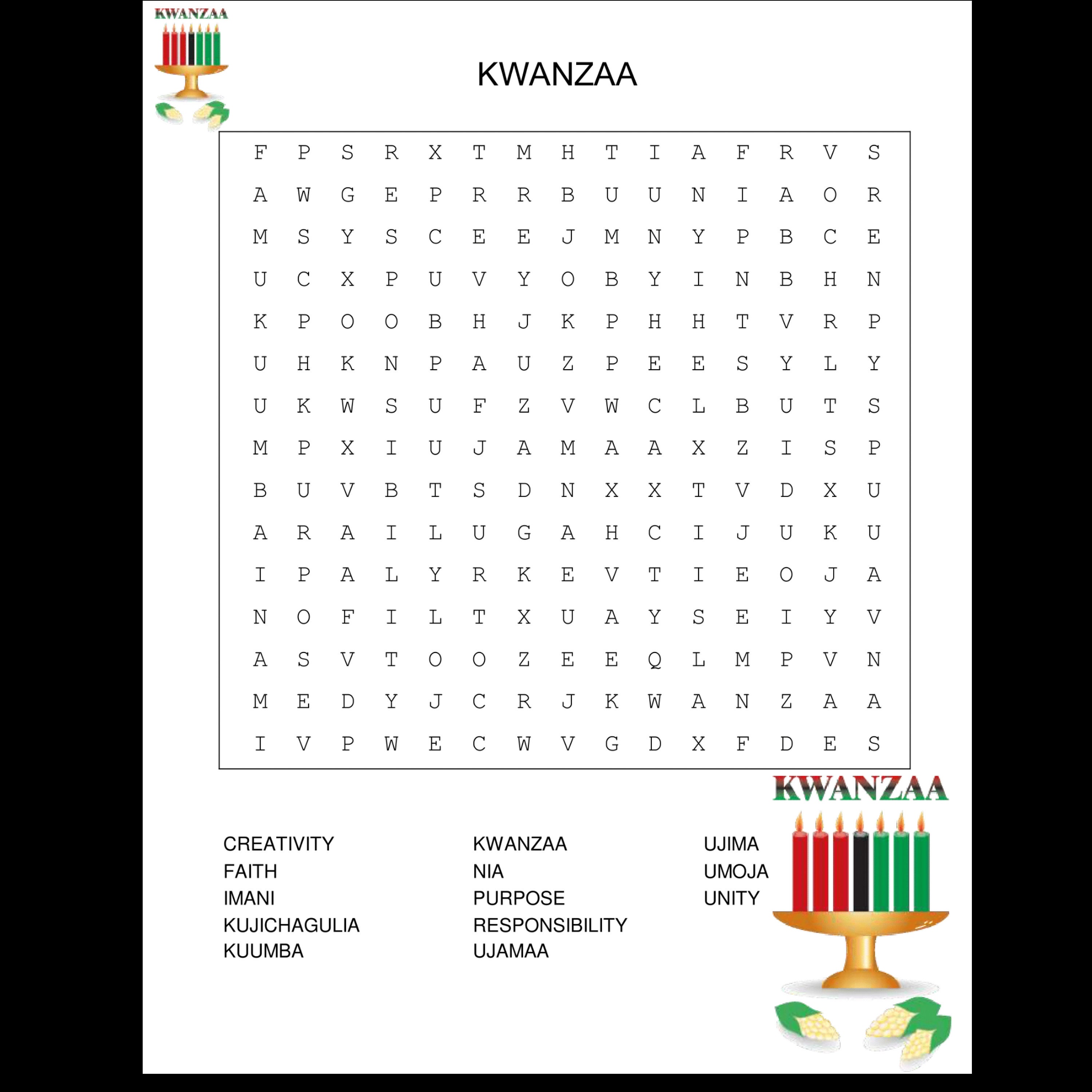 Kwanzaa Word Search Printable Puzzle - Etsy