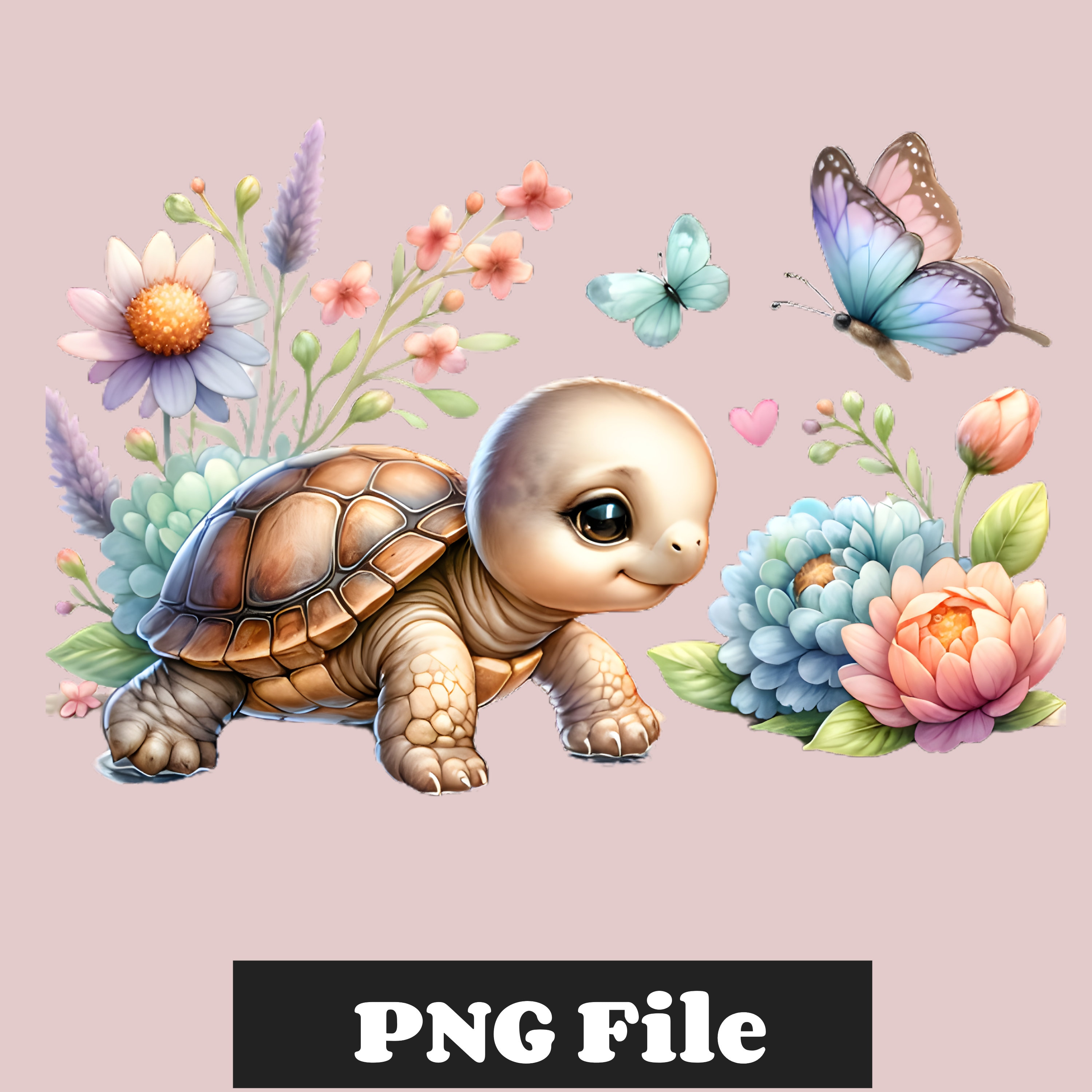 Baby Turtle Clipart: Butterflies and Flowers PNG (digital Download) - Etsy