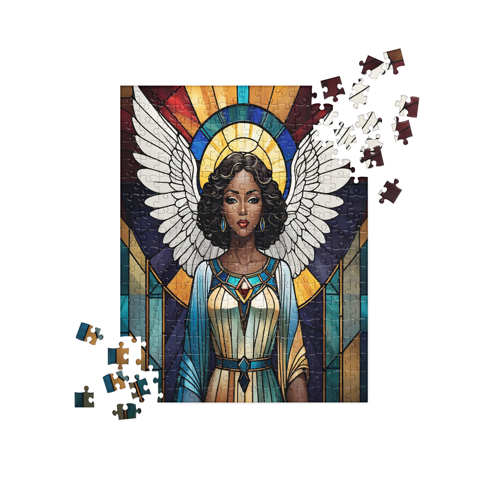 Jigsaw Puzzle, Stained Glass African American Angel Puzzle ...