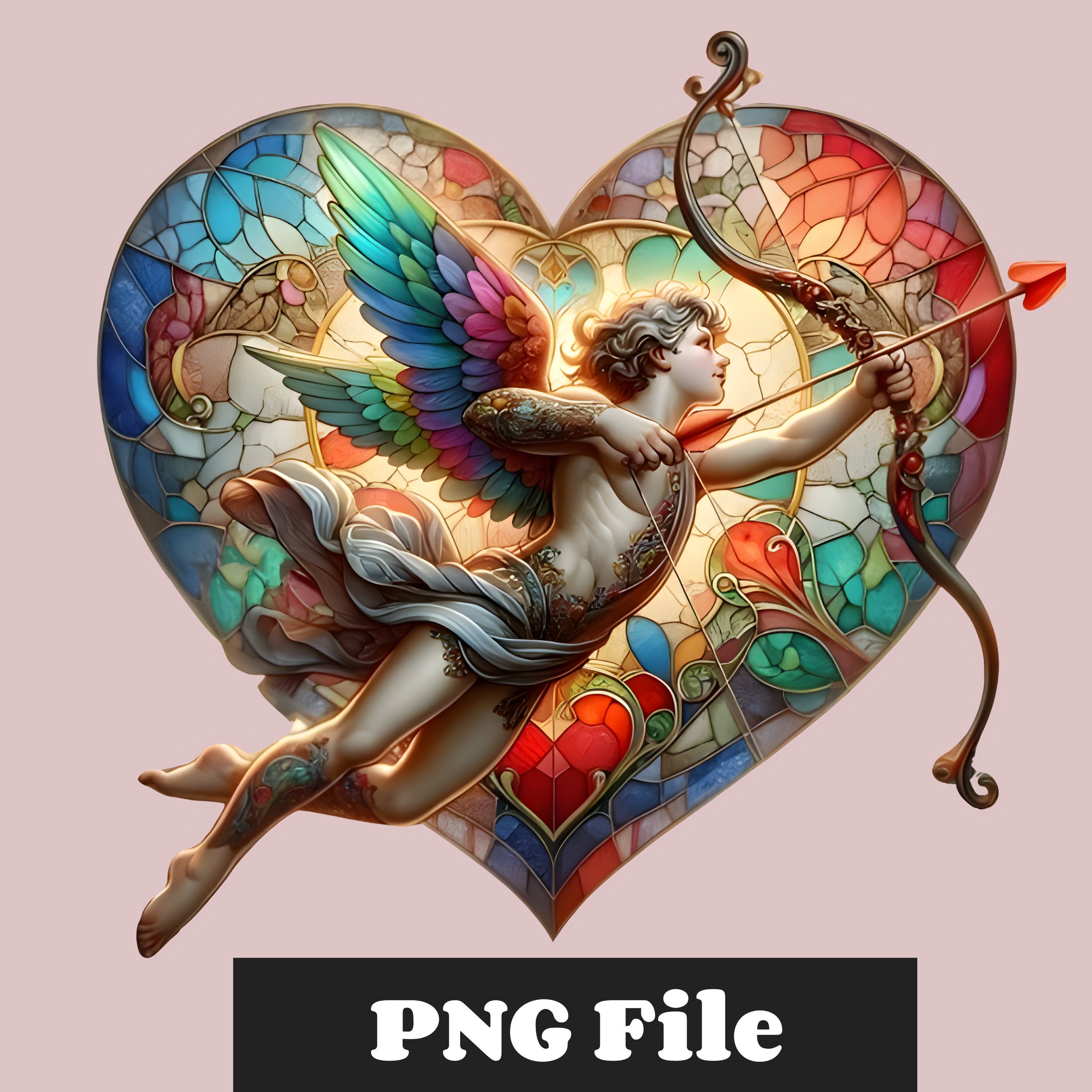 Stained Glass Cupid Art | Heart-shaped Cupid Illustration | Valentine's ...