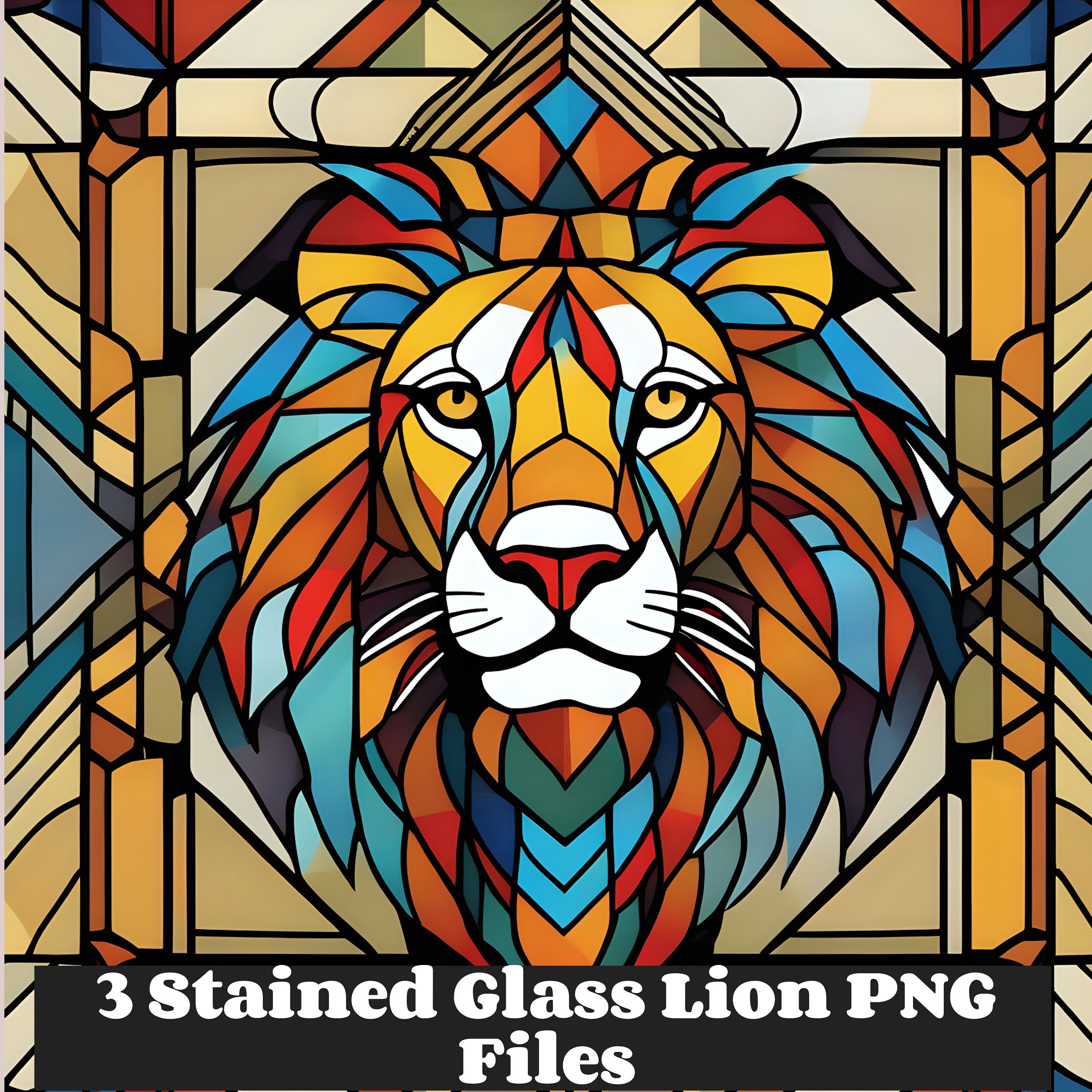 Colorful Lion Stained Glass Sublimation, Faux Stained Glass PNG, DIY ...