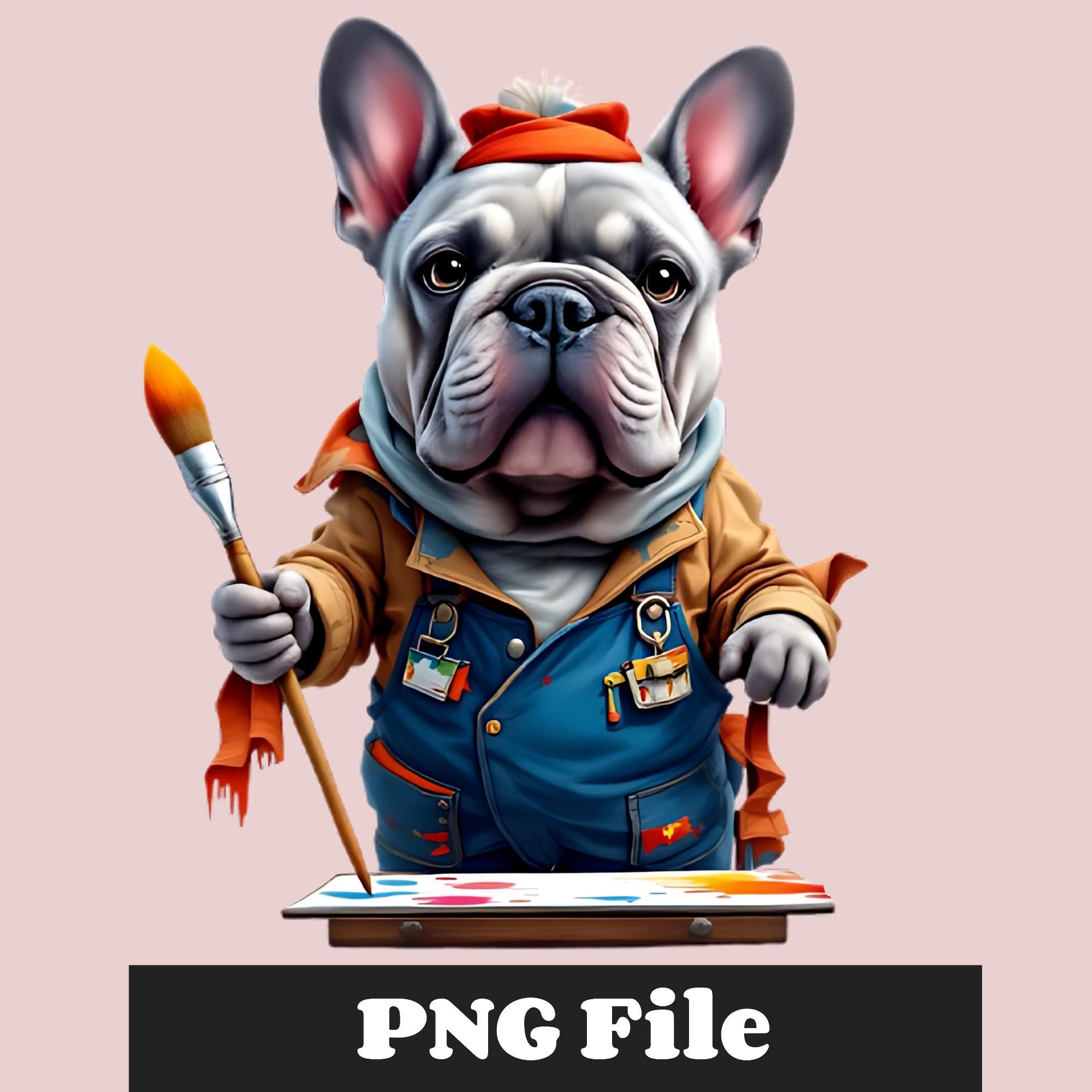French Bulldog Artist Clipart - Adorable Grey Bulldog Painter ...