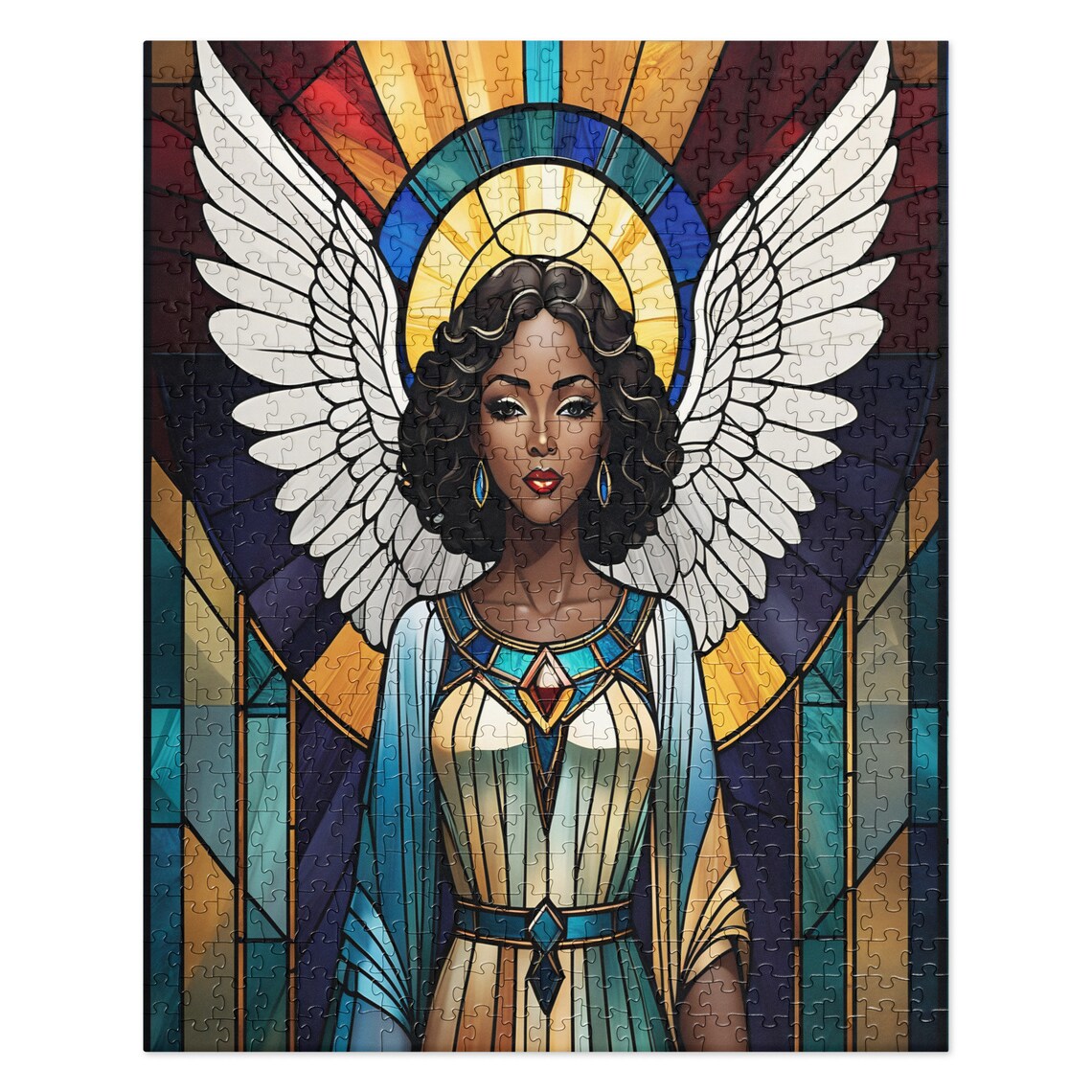 Jigsaw Puzzle, Stained Glass African American Angel Puzzle ...