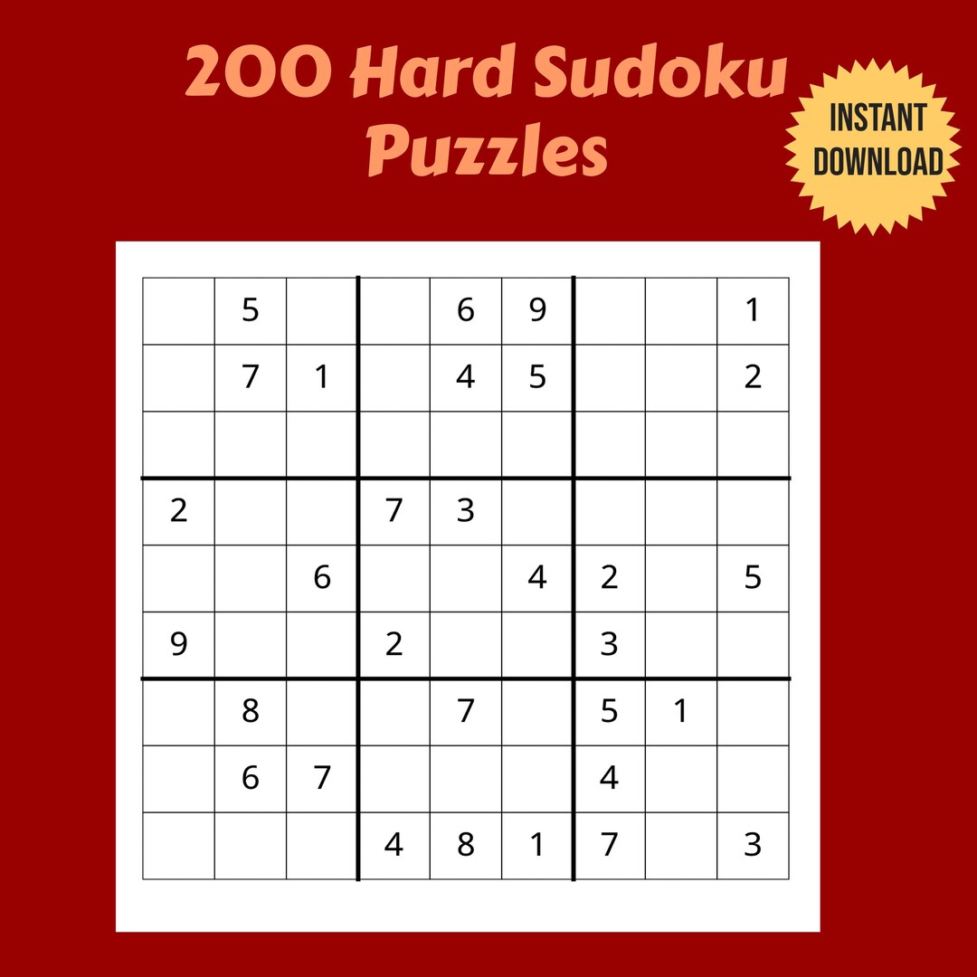 Hard Sudoku Puzzles Printable, 200 Printable Puzzles, Instant Download ...