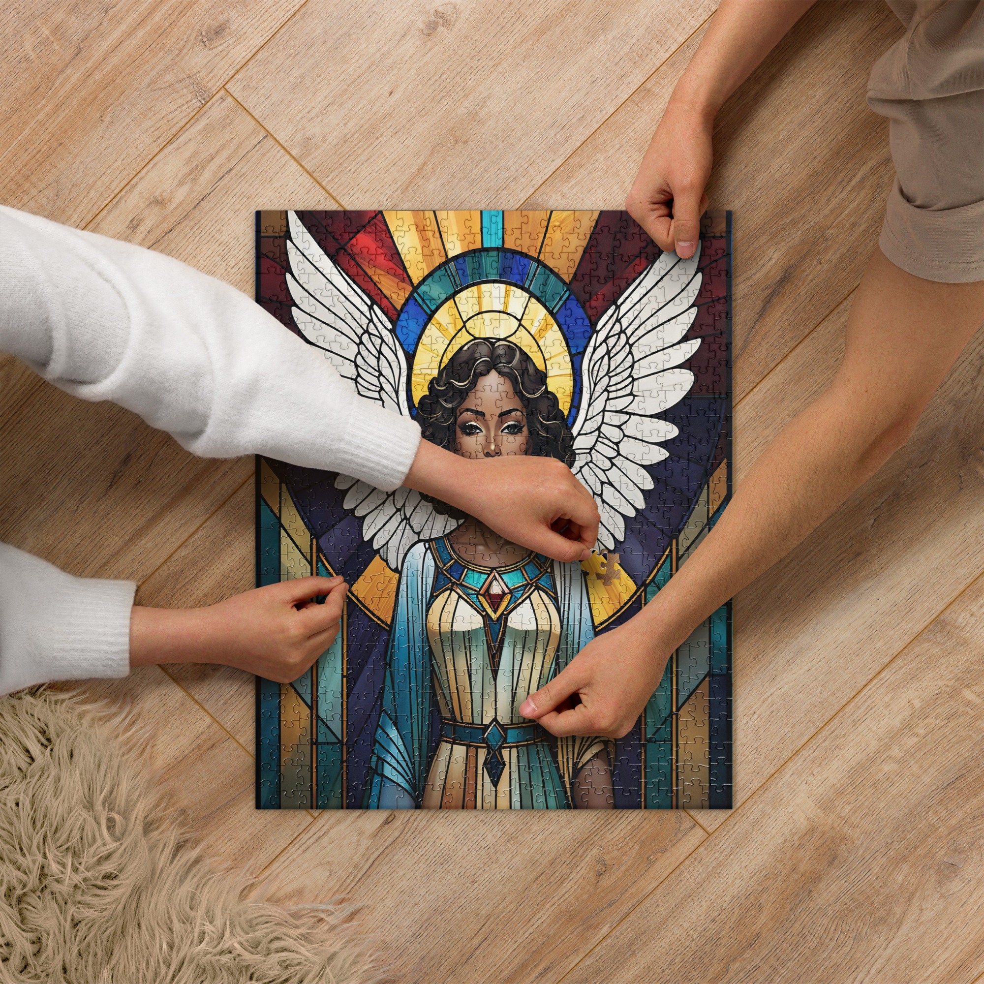 Jigsaw Puzzle, Stained Glass African American Angel Puzzle ...