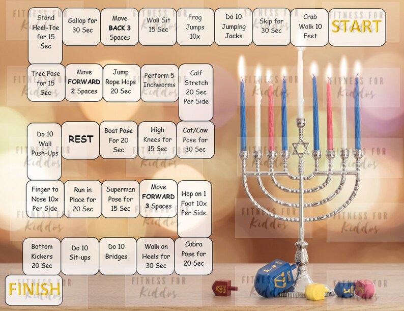Hanukkah Fitness Board Game 1 L Brain Breaks for Kids L Kids - Etsy