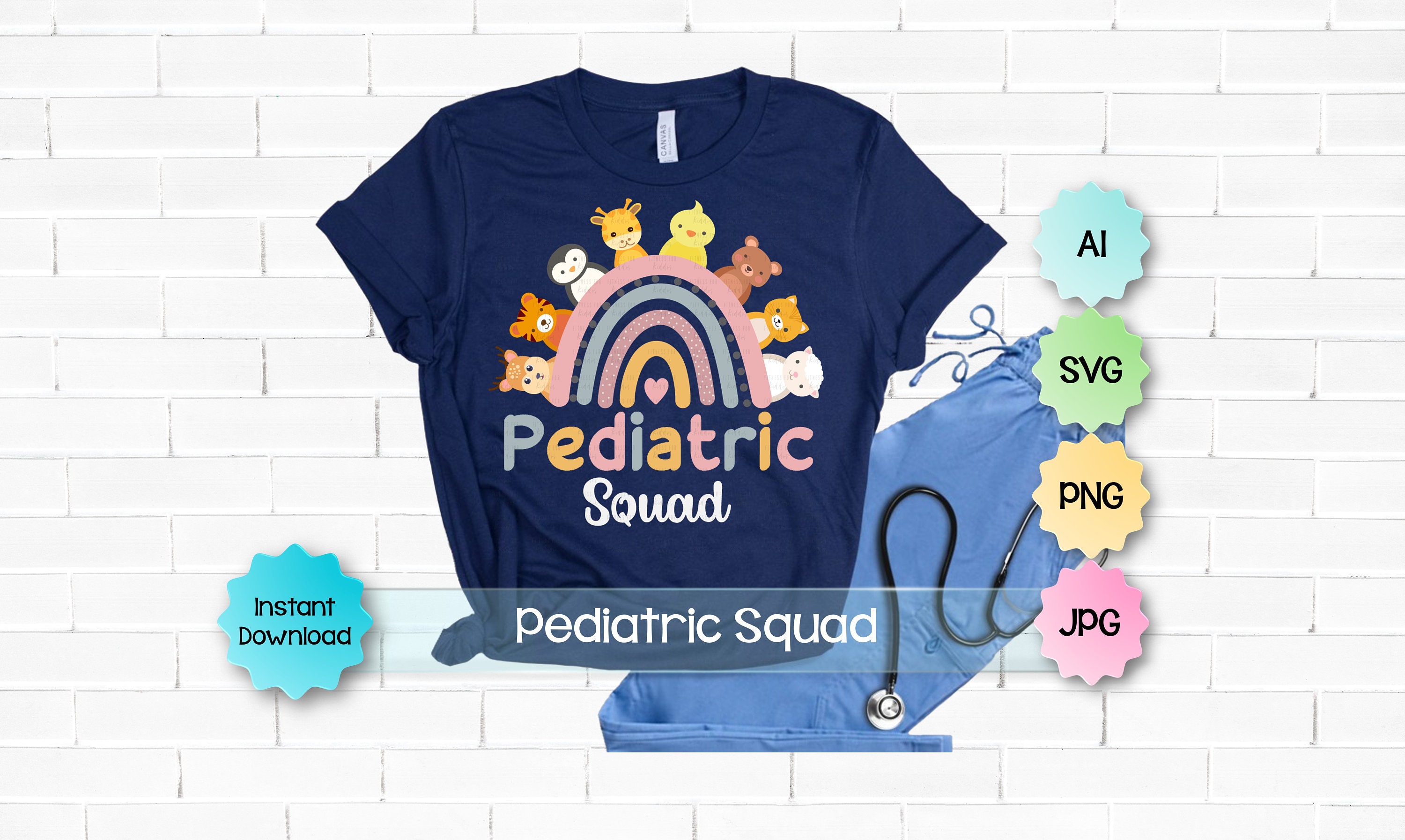 Pastel Rainbow Animal Pediatric Squad Svg, Peds Svg, Pediatric Squad ...
