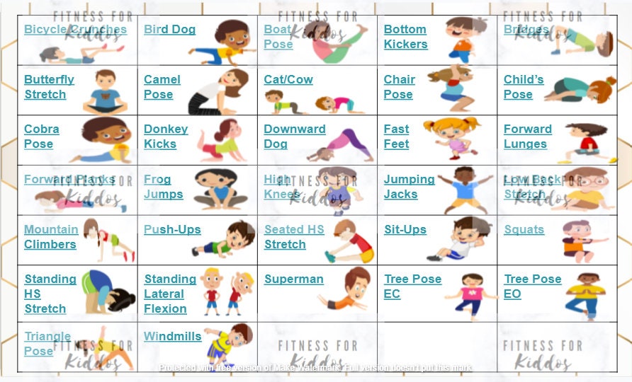 Fall Fitness Bingo 20 CARDS L Kids Bingo L Brain Breaks for Kids L Kids ...