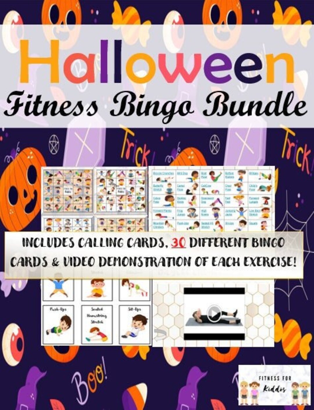 Halloween Fitness Bingo Bundle L Kids Bingo L Brain Breaks for Kids L ...