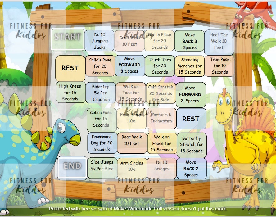 Dinosaur Fitness Board Game - LEVEL 1 L Brain Breaks for Kids L Kids ...