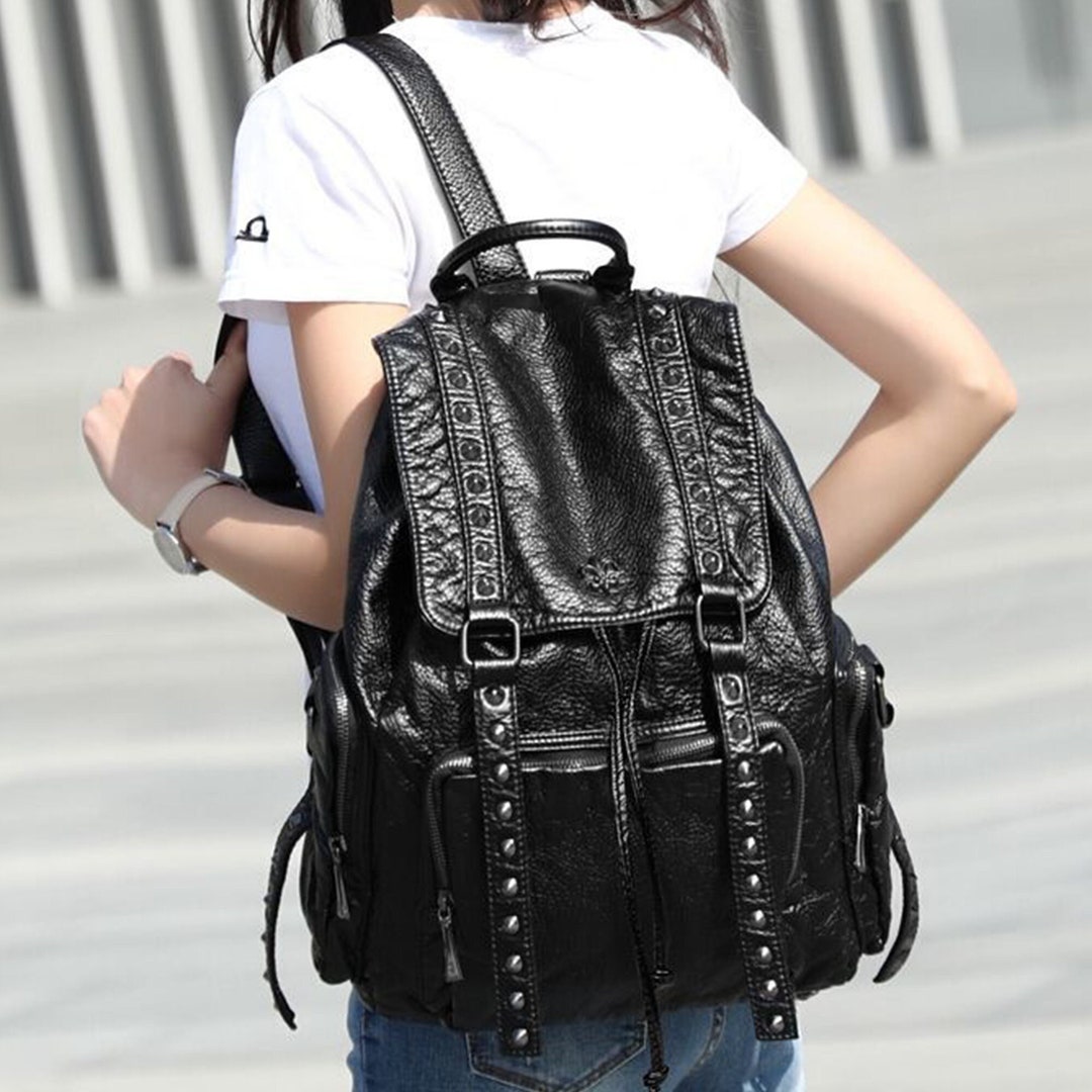 Y2K Bag, Black Leather Backpack, Y2k Fashion, Punk Backpack, Y2k ...