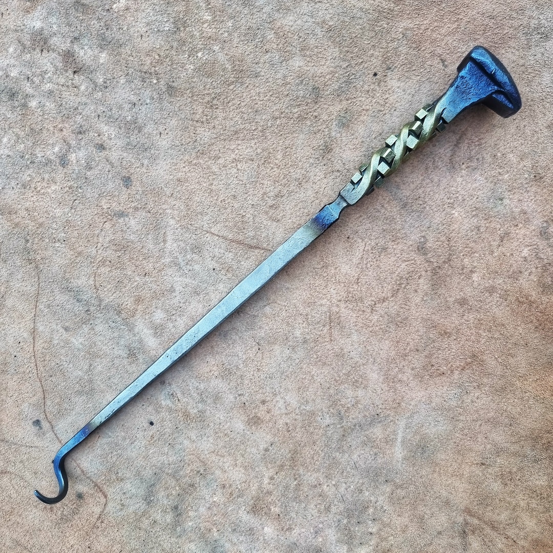 Blacksmith Handmade Rail Spike Forged Steel BBQ Grill Pigtail Meat Hook ...