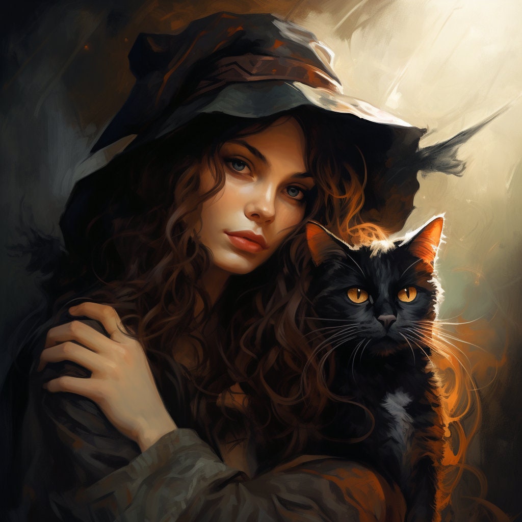 Spooky Halloween Witch & Cat Downloadable PNG - Etsy