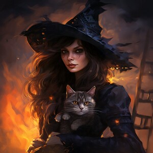 Spooky Halloween Witch & Cat Downloadable PNG - Etsy