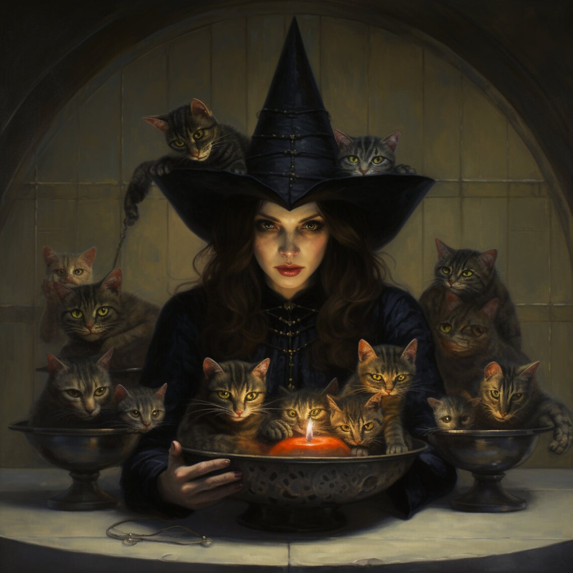 Spooky Halloween Witch & Cat Downloadable PNG - Etsy