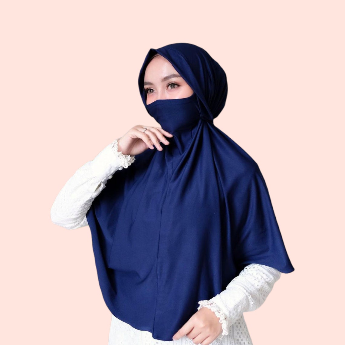 Navy Niqab Instant Hijab, Face Mask Veil, French Khimar for Muslim ...