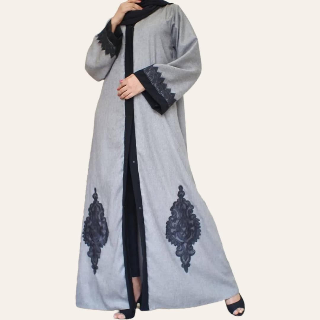 Abaya Outer for Women Muslim, Open Abaya Dress, Gray Abaya Dubai - Etsy