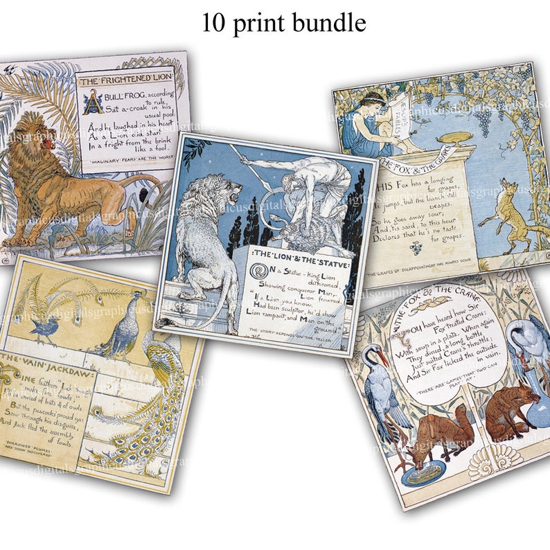 Aesops Fables Bundle Printable Download Set of 10 Picture Book | Etsy