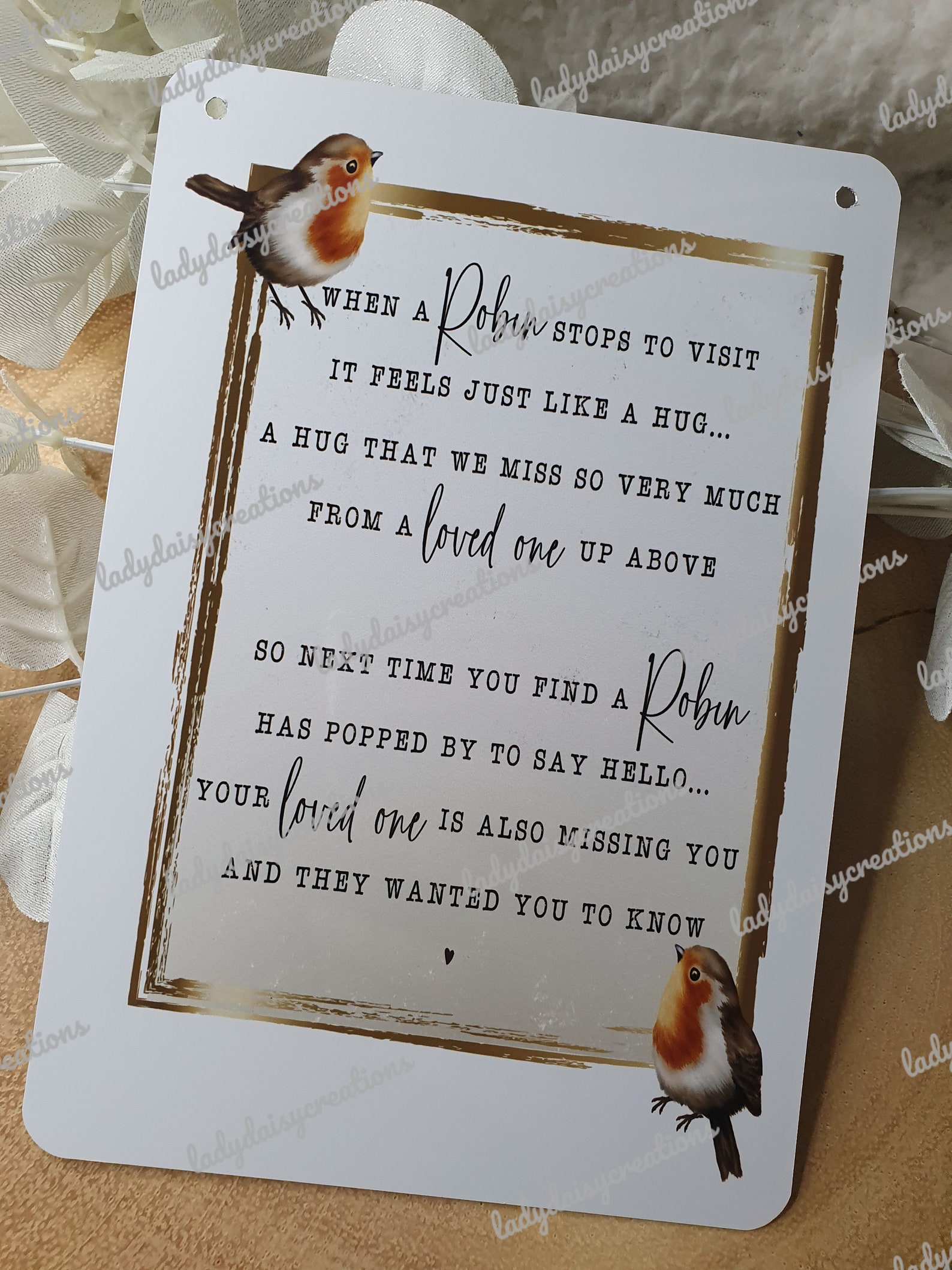 Robin Hug Poem, A5 Hanging Metal Sign, Robins, in Memory, Robin Hug ...