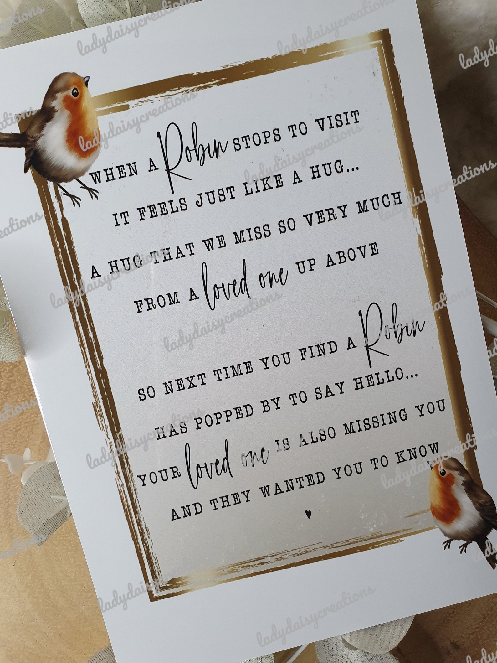 Robin Hug Poem, A5 Hanging Metal Sign, Robins, in Memory, Robin Hug ...